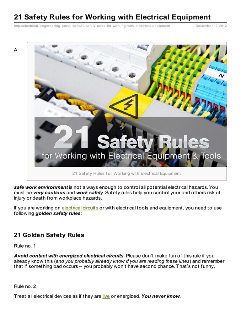 21 Essential Electrical Safety Rules | PDF | Science & Mathematics ...