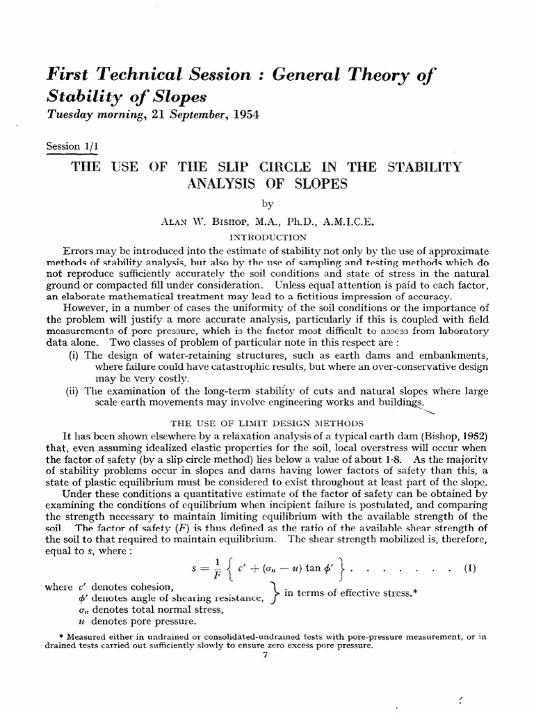 Slip Circle Method for Slope Stability | PDF | Continuum Mechanics ...