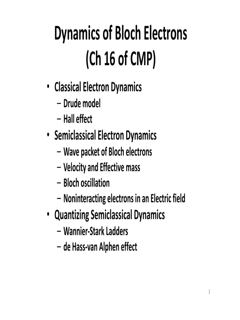 Lecture 10 - Ch16 - Dynamics of Bloch Electrons PDF | PDF | Mechanics ...
