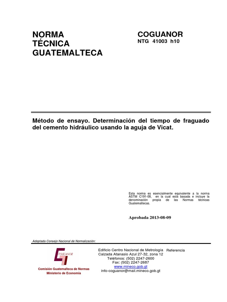 Norma NTG 41003 h10 Astm c191-08 PDF | PDF | Cemento | Tornillo