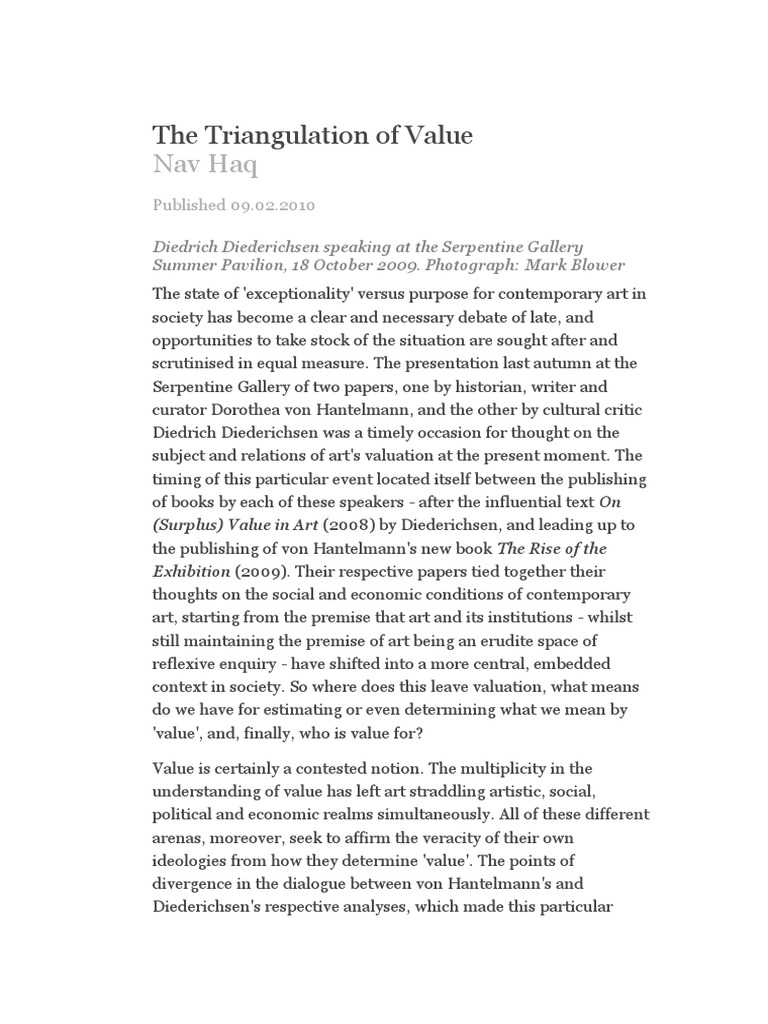 The Triangulation of Value: Art's Complex Relationship with the Social ...