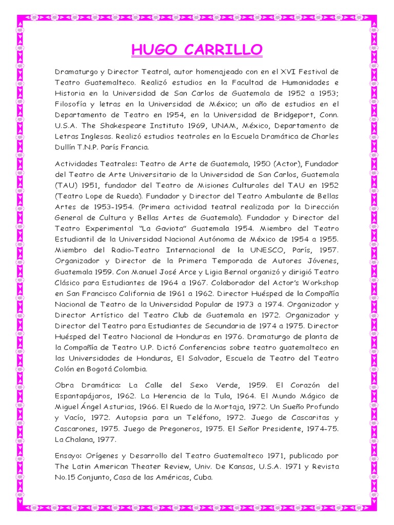 Hugo Carrillo Biografía | PDF | Guatemala | Teatro
