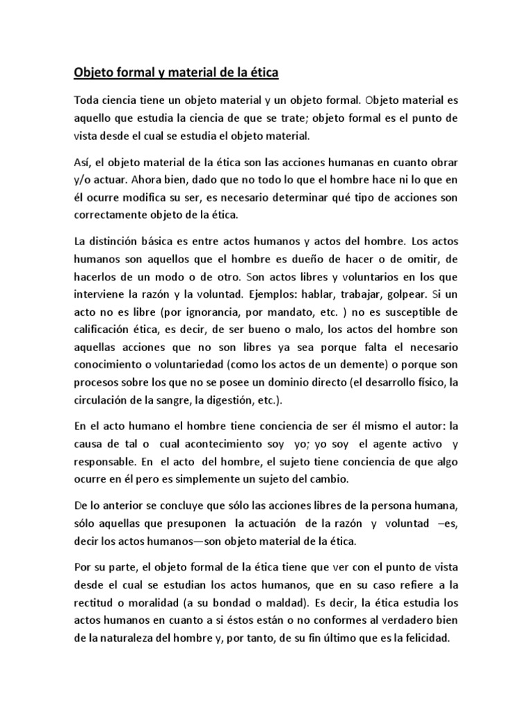 Objeto Formal y Material de La Etica | PDF | Filosofía