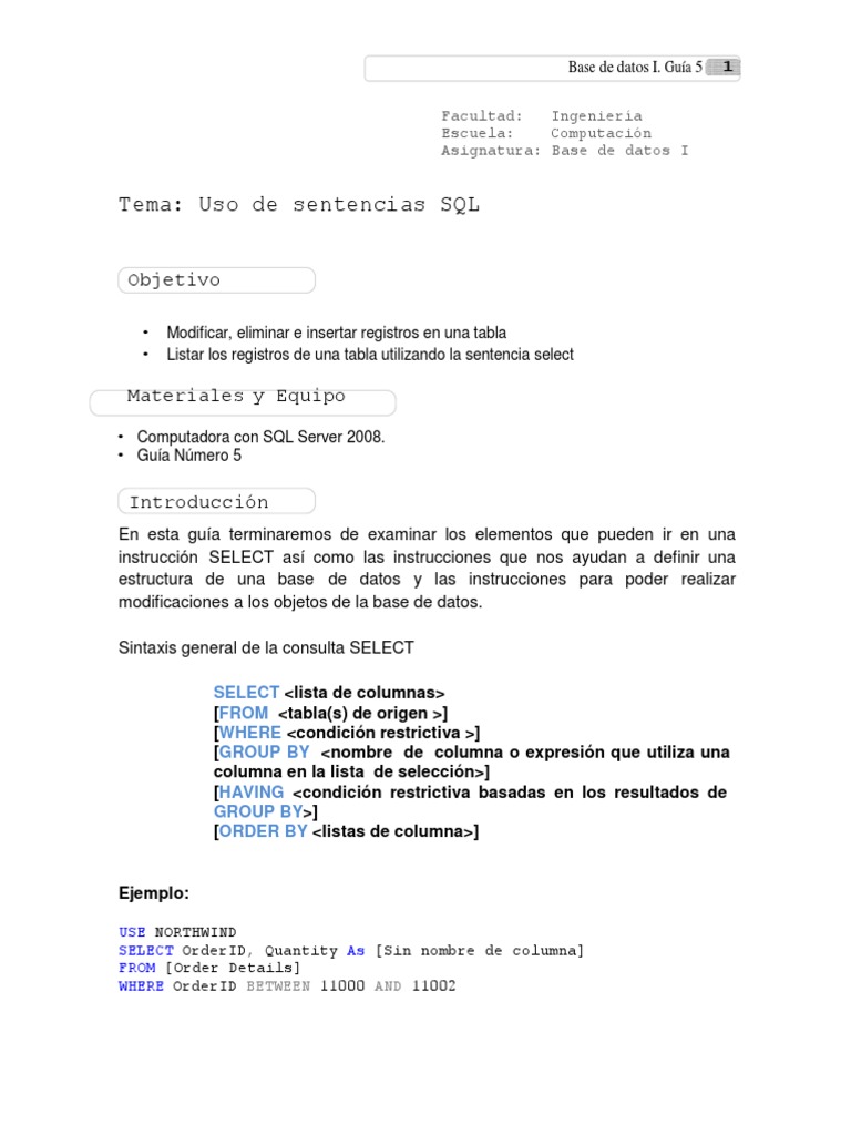 Guia SQL | Descargar gratis PDF | Tabla (base de datos) | SQL