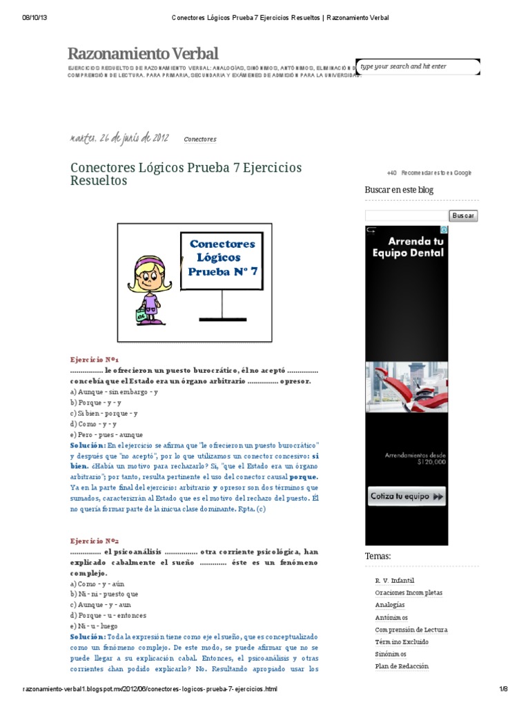 Conectores Lógicos Prueba 7 Ejercicios Resueltos - Razonamiento Verbal | PDF | Razón | Lógica