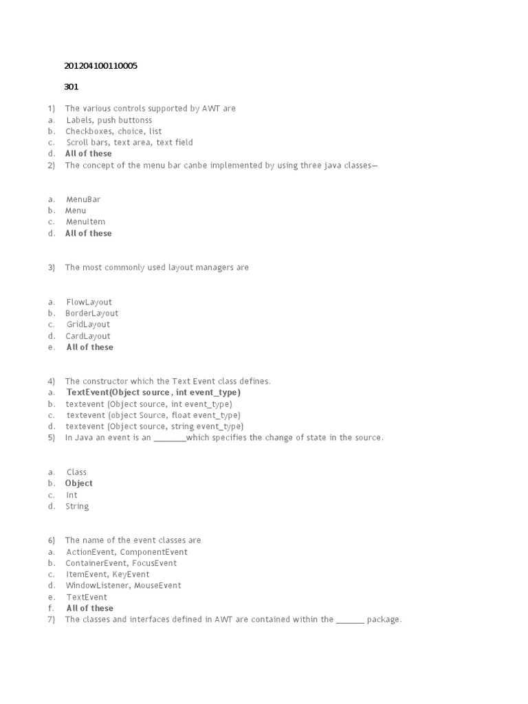 Java MCQ | PDF | Java (Programming Language) | Class (Computer Programming)