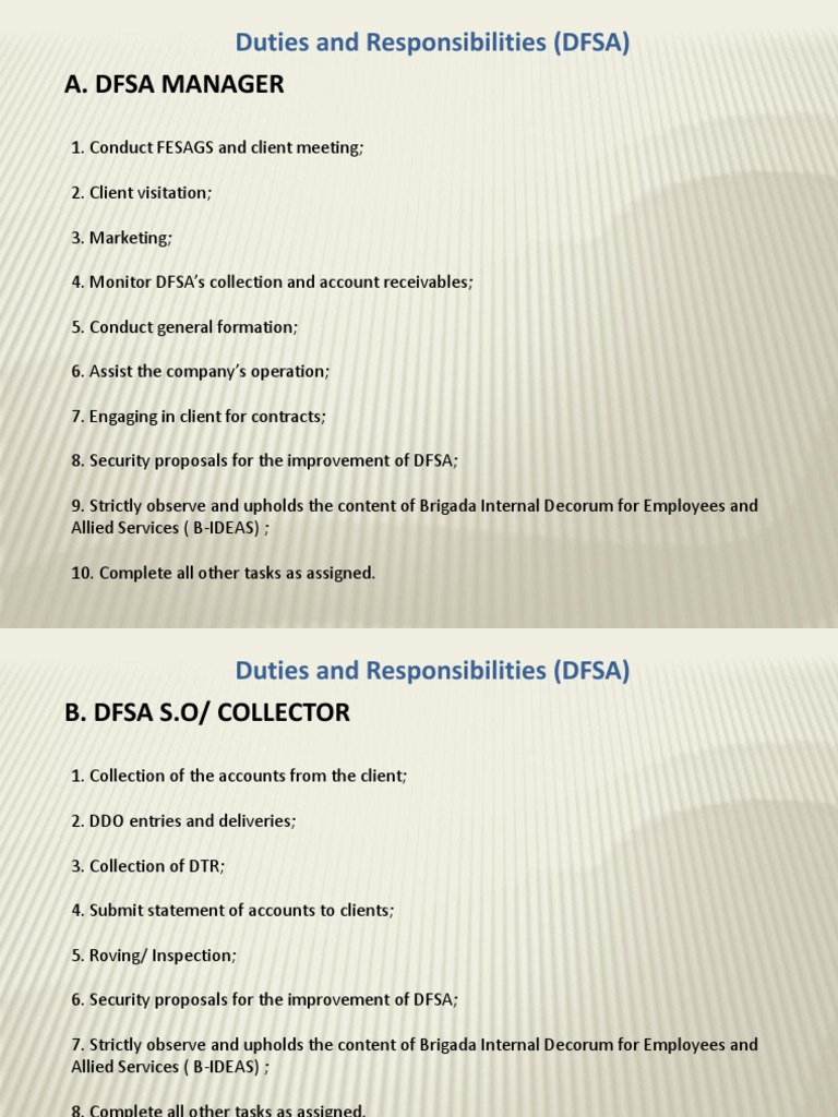 A. Dfsa Manager: Duties and Responsibilities (DFSA) | PDF | Government ...
