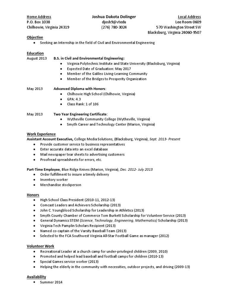 Civil Engineering Internship Resume | PDF | Career & Growth