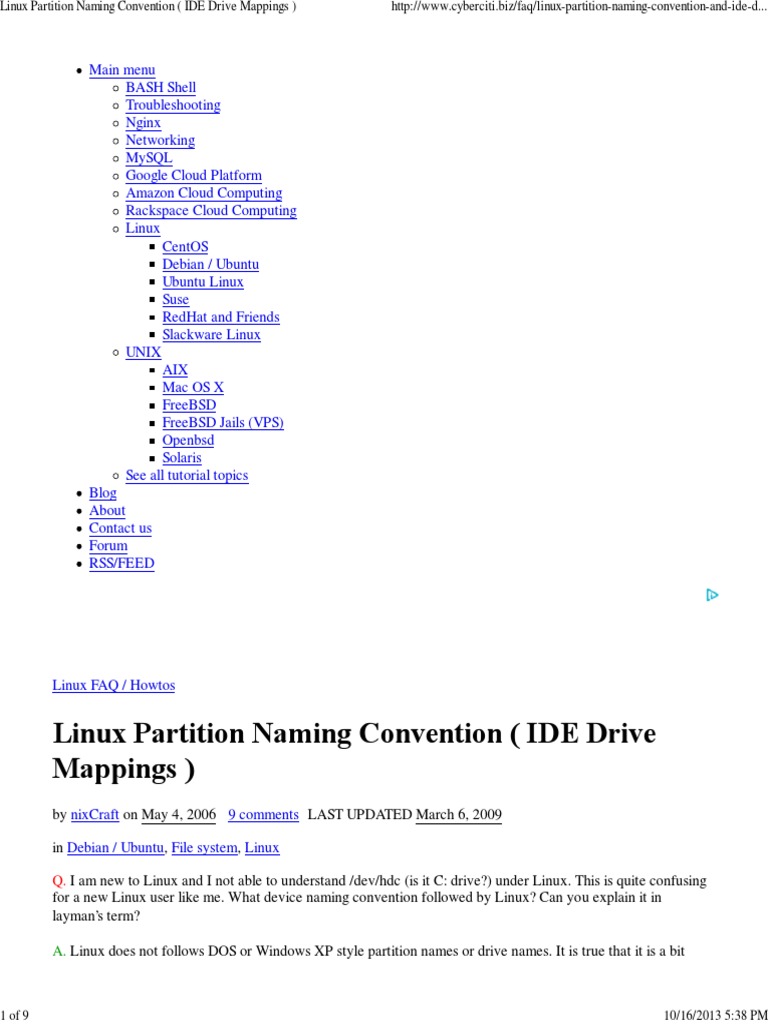 Linux Partition Naming Convention (IDE Drive Mappings) | PDF | Linux ...