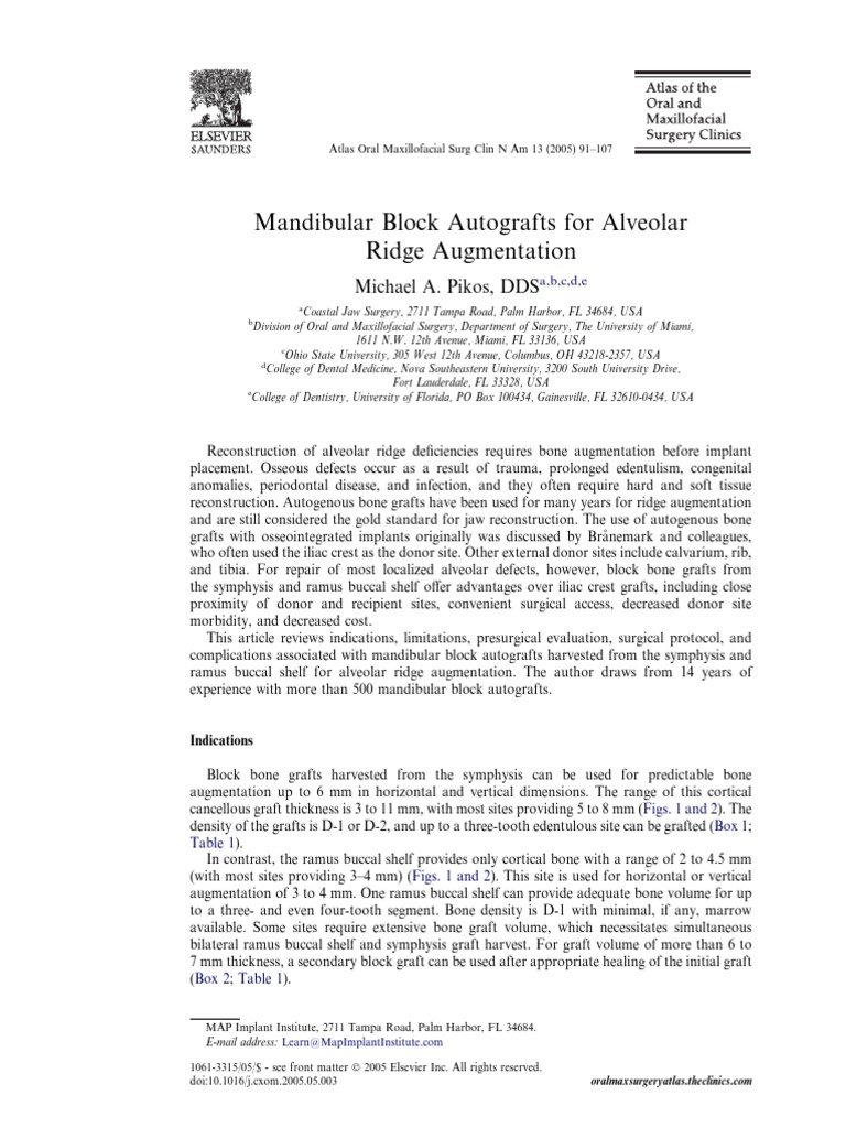 Pikos-Mandibluar Block Autografts For Alveolar Ridge Augmentation | PDF ...