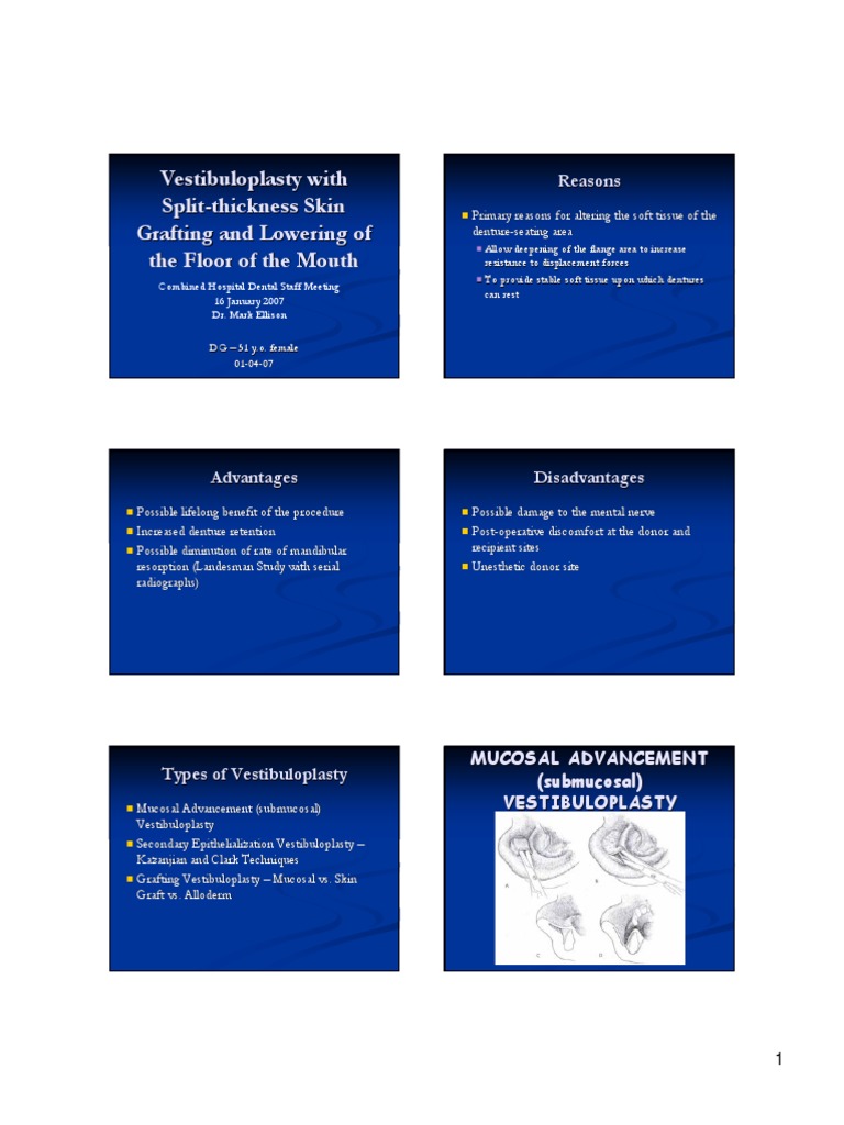 Vestibuloplasty With Skin Grafting and Lowering of The-Handout | PDF ...