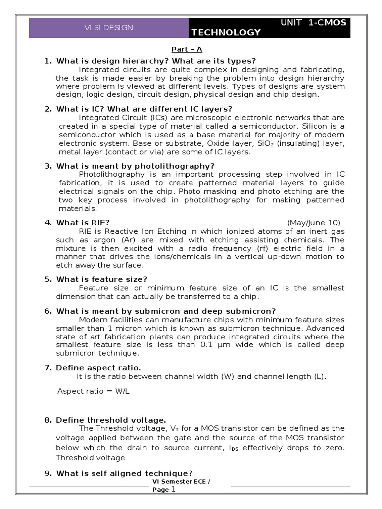 Unit-I Vlsi QB | PDF | Integrated Circuit | Very Large Scale Integration