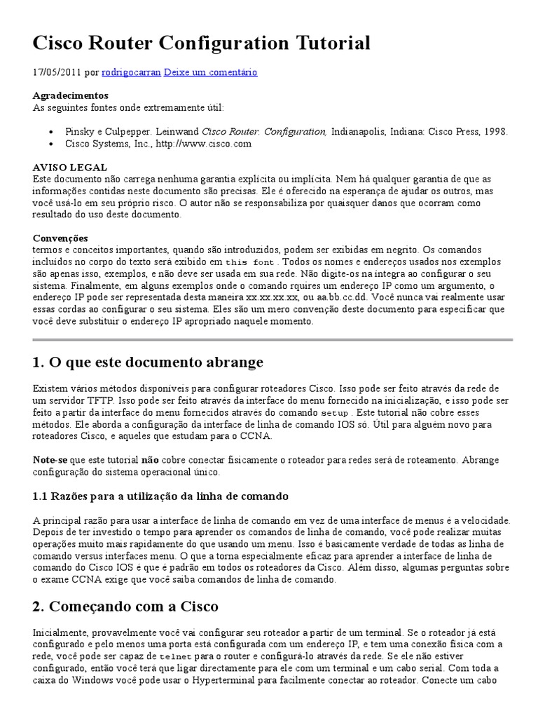 Cisco Router Configuration Tutorial | PDF | Roteamento | Roteador (informática)