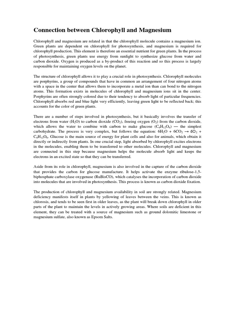 Connection Between Chlorophyll and Magnesium | PDF | Chlorophyll ...