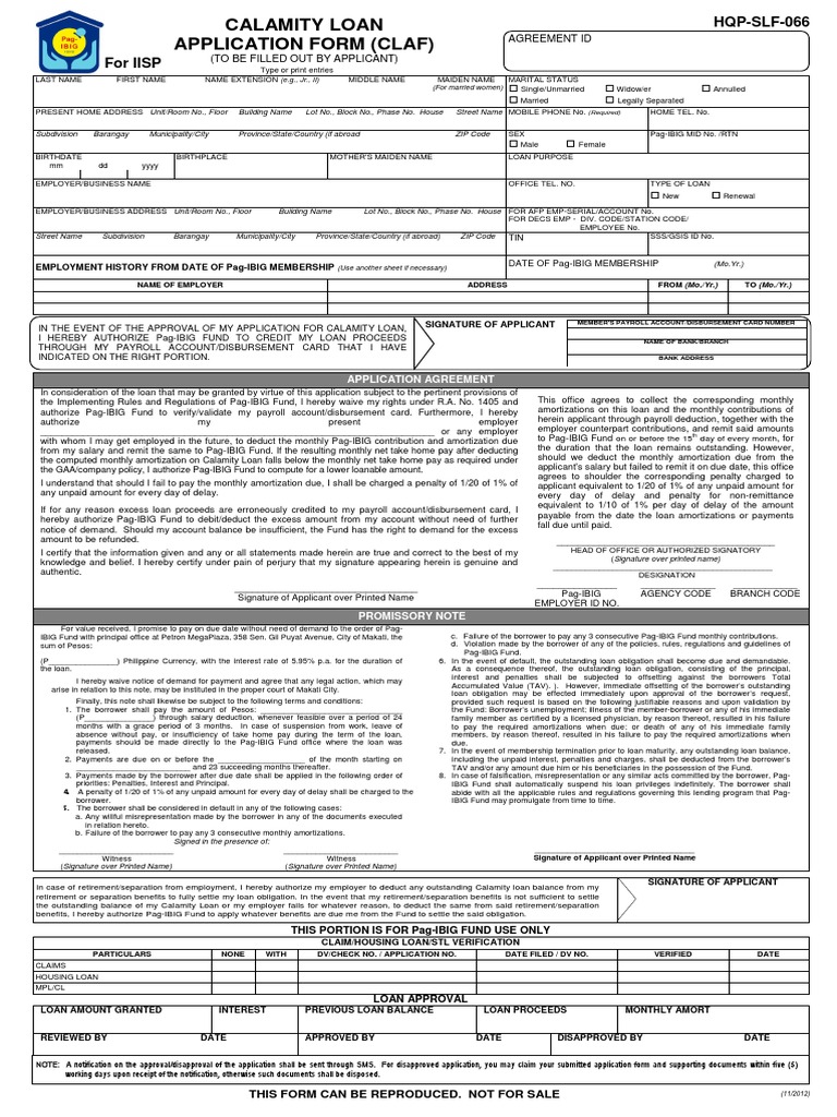 Calamity Loan Application Form (CLAF, HQP-SLF-066) (Applicable to Imus ...