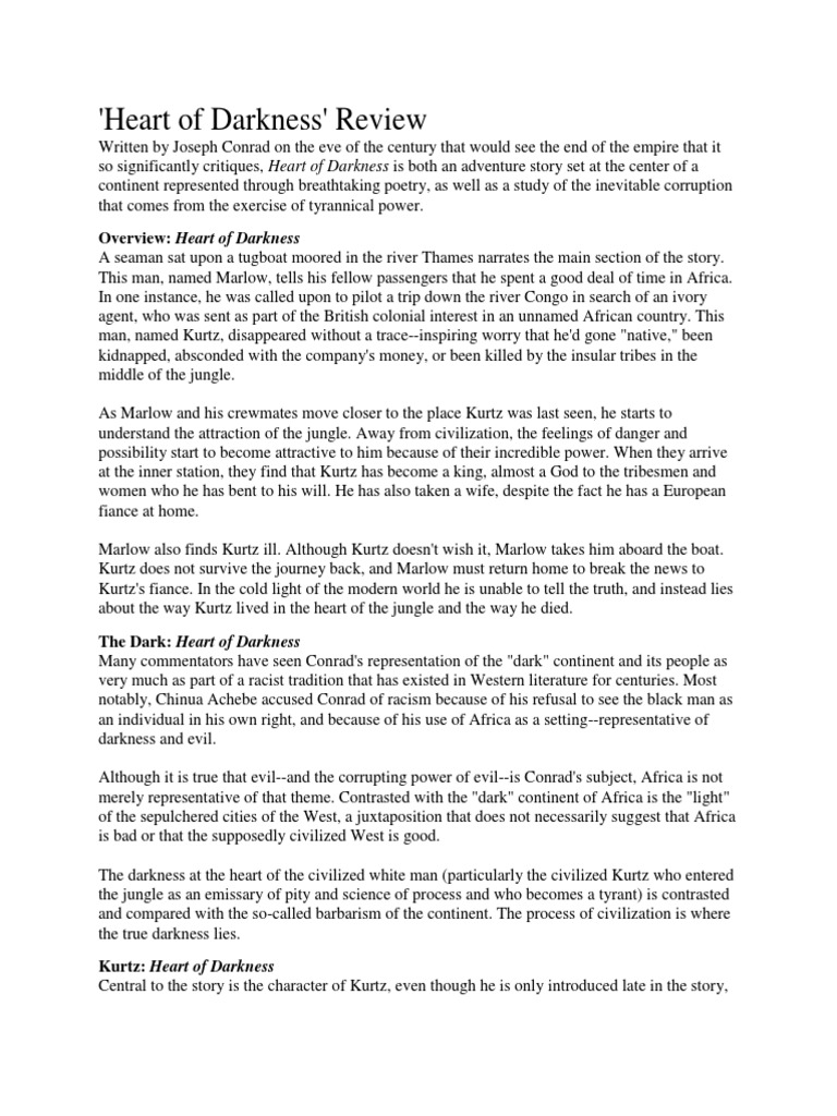 Heart of Darkness Review | PDF | Heart Of Darkness | Kurtz (Heart Of ...