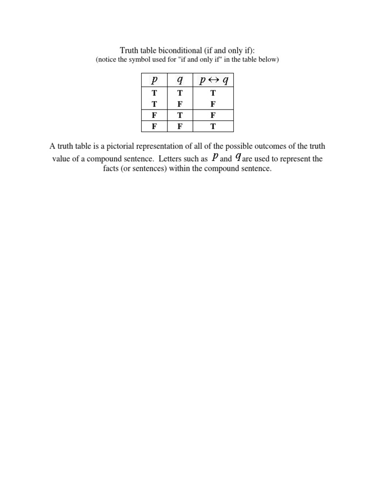 Truth Table Biconditional | PDF