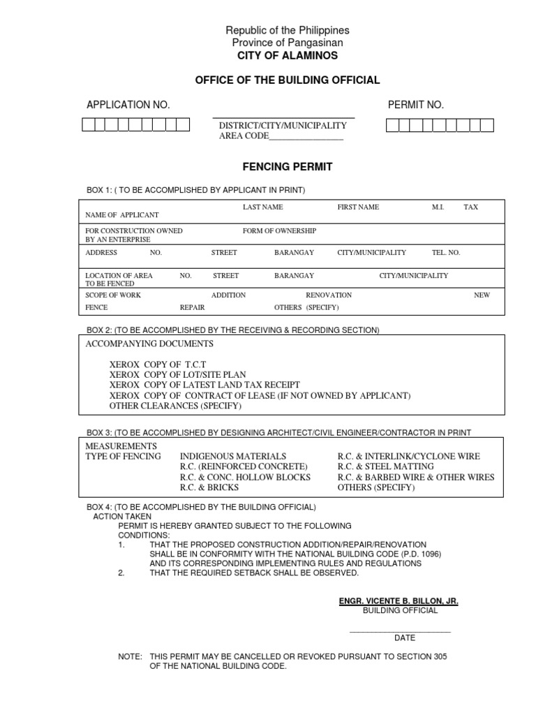 Alaminos Fencing Permit Application | PDF