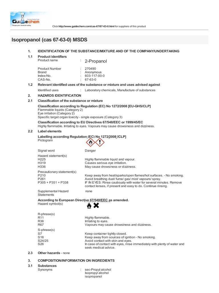 Isopropanol (CAS 67-63-0) MSDS | PDF