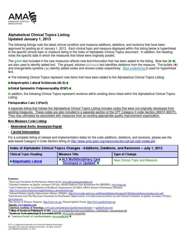 CPT Cat2 Codes Alpha Listing Clinical Topics | PDF | Amyotrophic ...