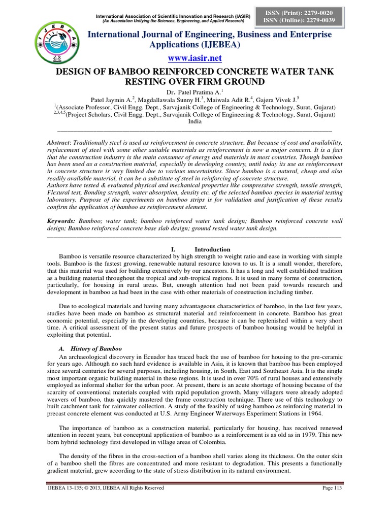 Design of Bamboo Reinforced Concrete Water Tank | Download Free PDF ...