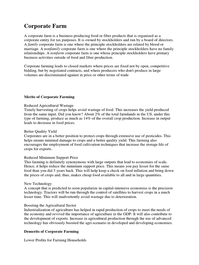 Corporate Farm | PDF | Farms | Agriculture