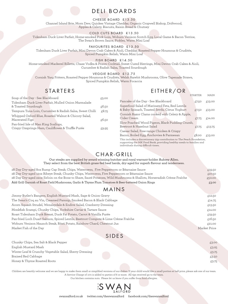 The Swan Salford À La Carte Menu Winter 2013 | PDF | Salad | European ...