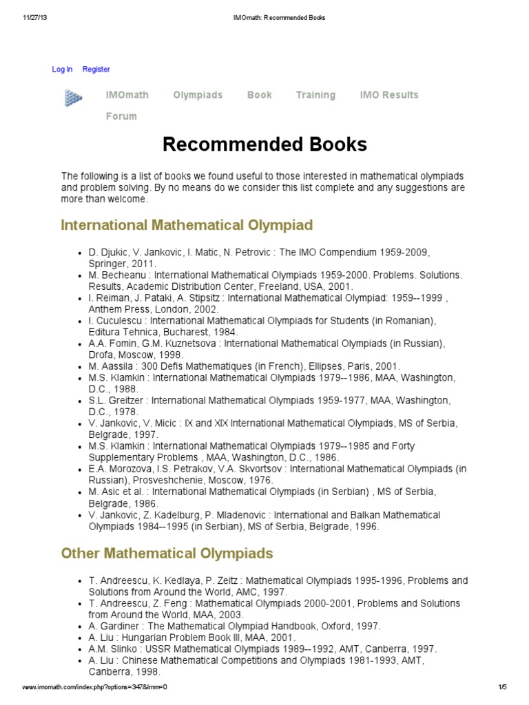 IMOmath - Recommended Books | Download Free PDF | Combinatorics ...