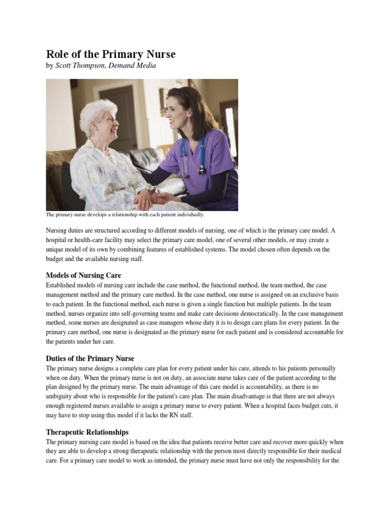 Role of Primary Nurse | PDF | Primary Care | Nursing