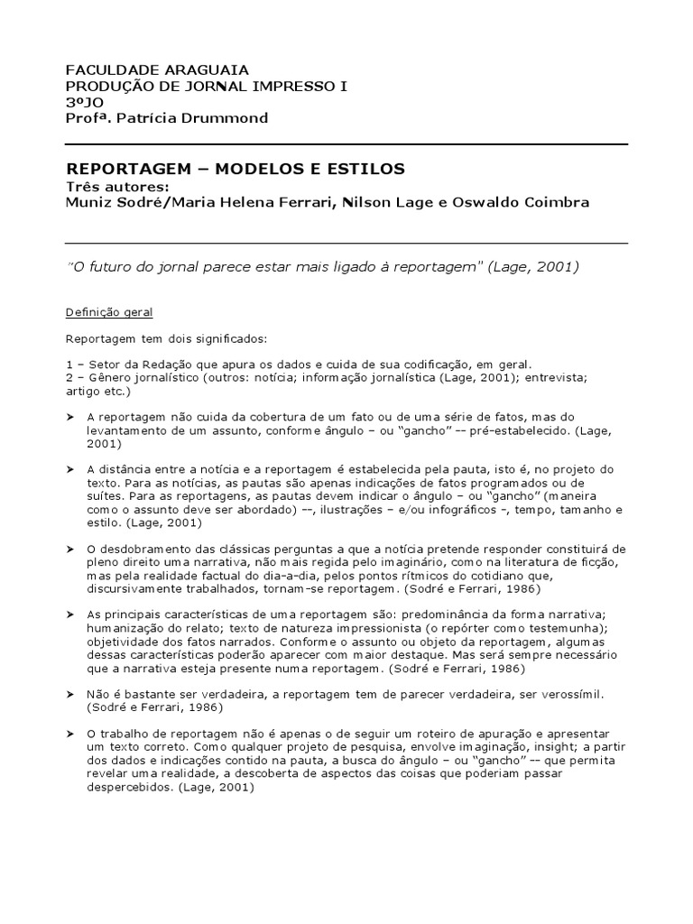 Reportagem - Modelos e Estilos | PDF | Jornalismo | Science