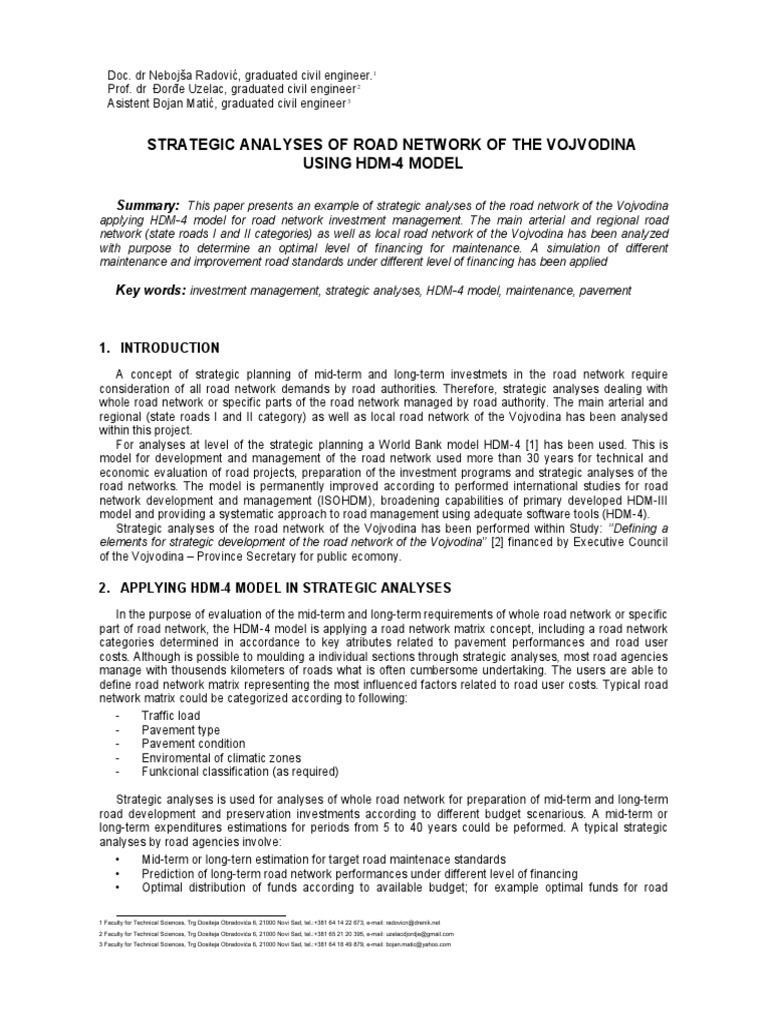 Strategic Analyses of Road Network of The Vojvodina Using HDM-4 Model | Download Free PDF | Road ...