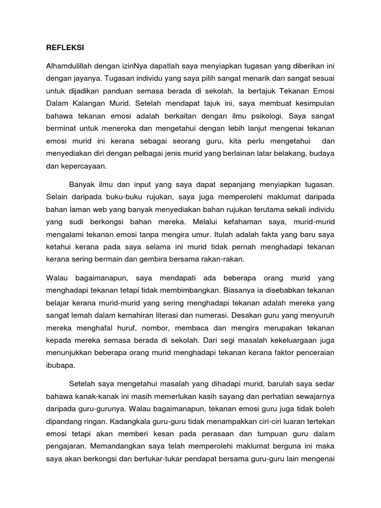 Contoh Refleksi Tugasan | PDF