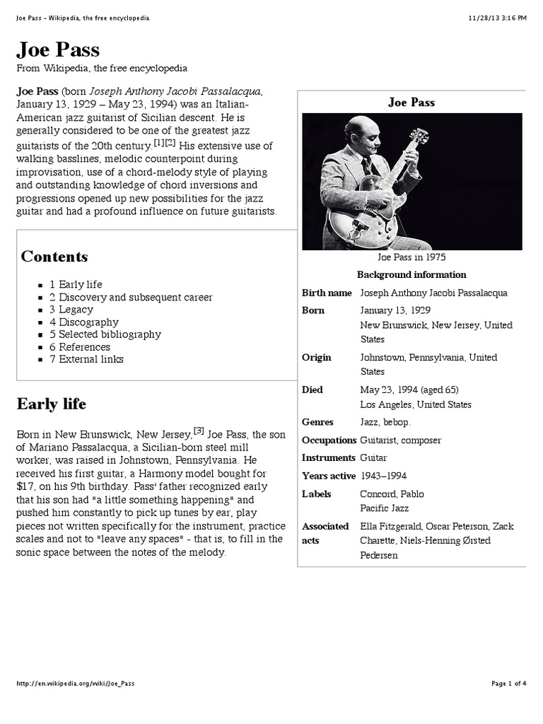 Joe Pass - Wikipedia, The Free Encyclopedia | PDF | Jazz | American ...