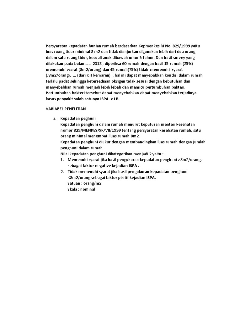 Persyaratan Kepadatan Hunian Rumah Berdasarkan Kepmenkes RI No | PDF