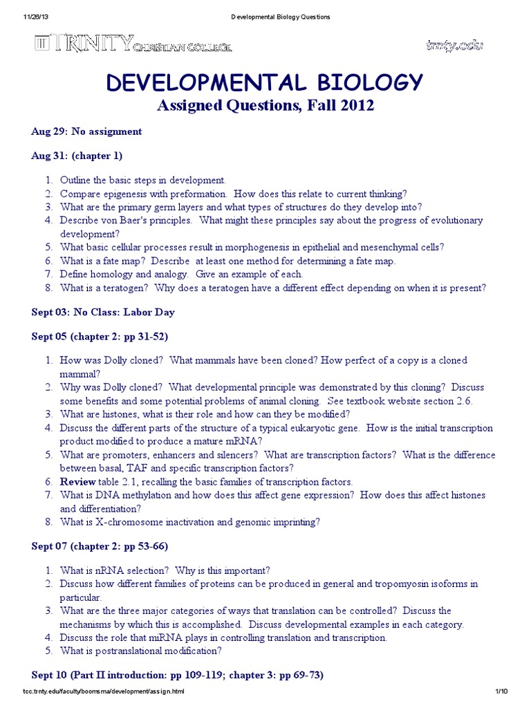 Developmental Biology Exam Questions | PDF | Cell Biology ...