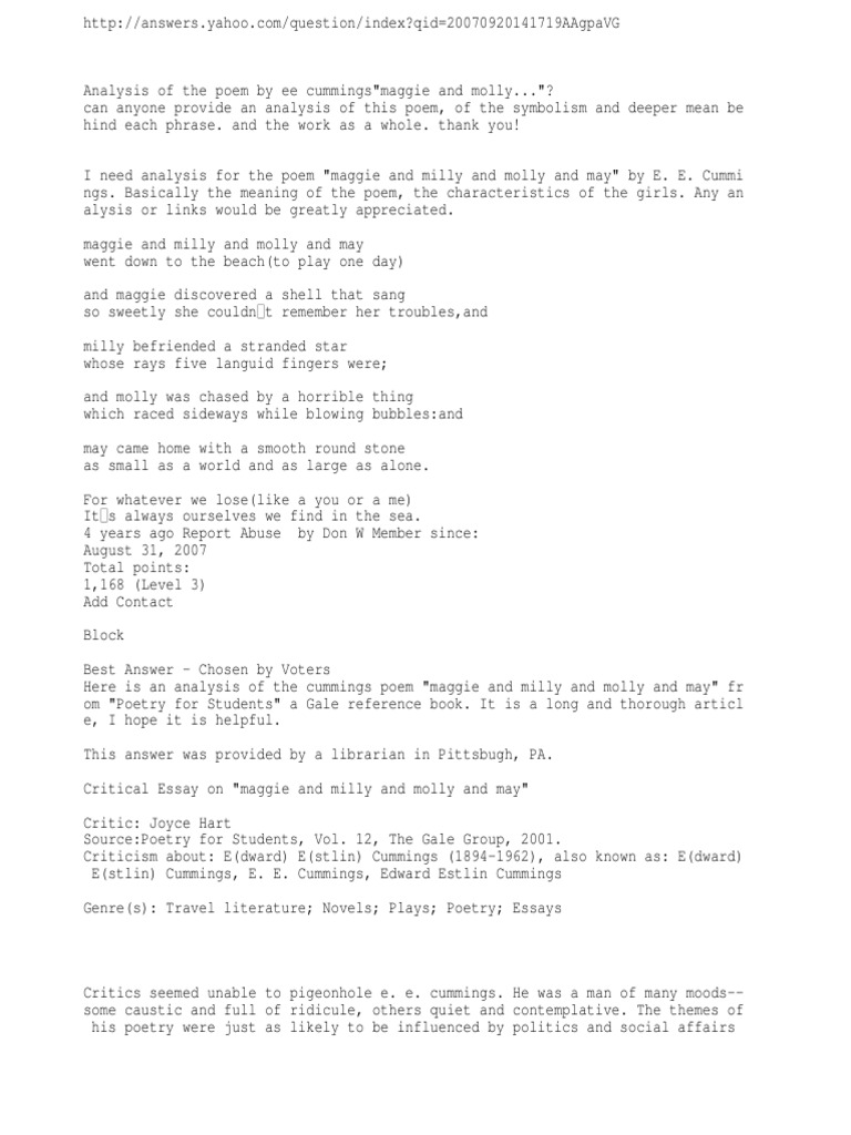 Analysis of "Maggie and Milly" Poem | PDF | Transcendentalism ...