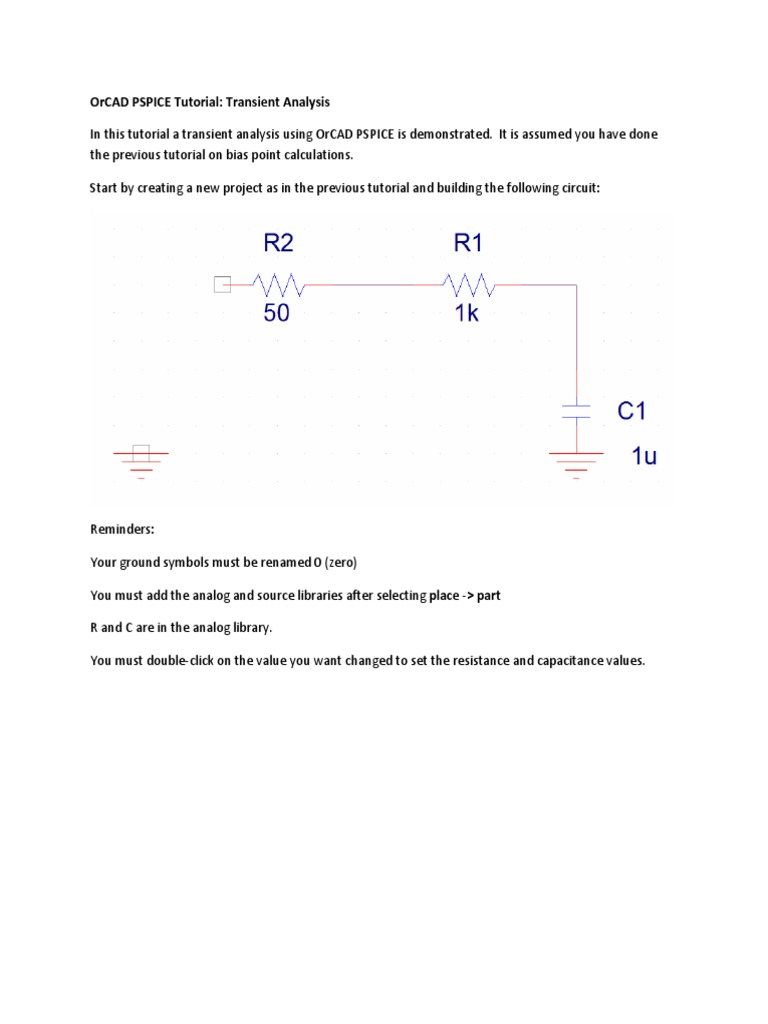 Orcad Pspice Tutorial: Transient Analysis | PDF | Spice | Computer Engineering