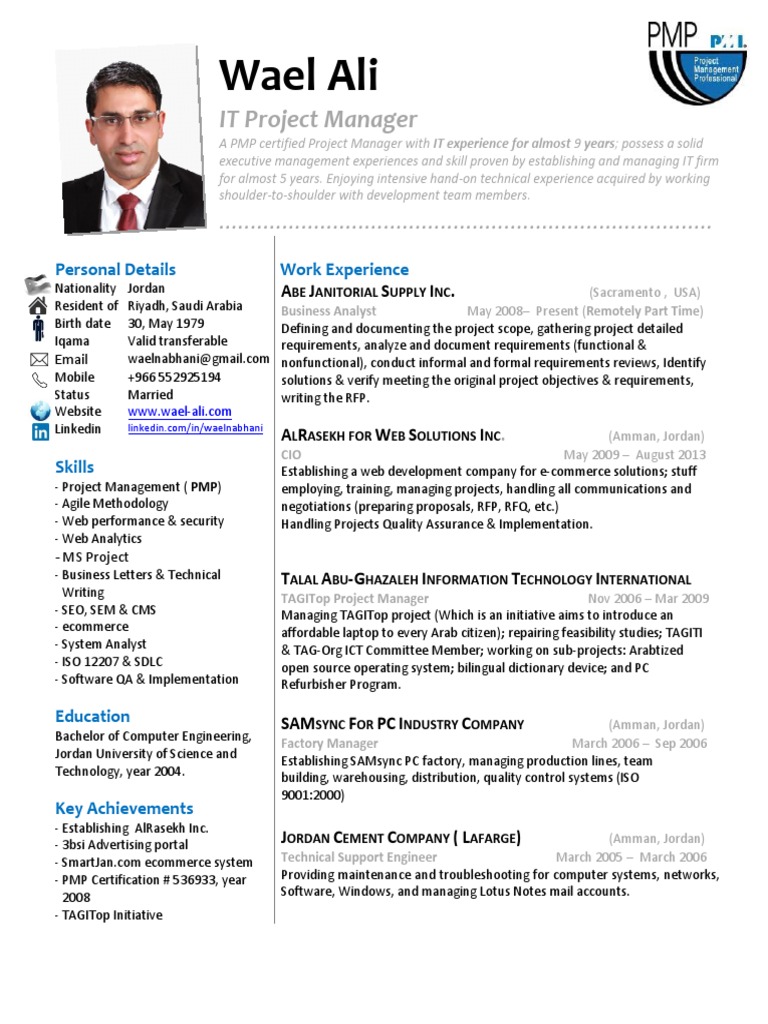 Wael Ali Resume - IT Project Manager | PDF | Business | Technology ...