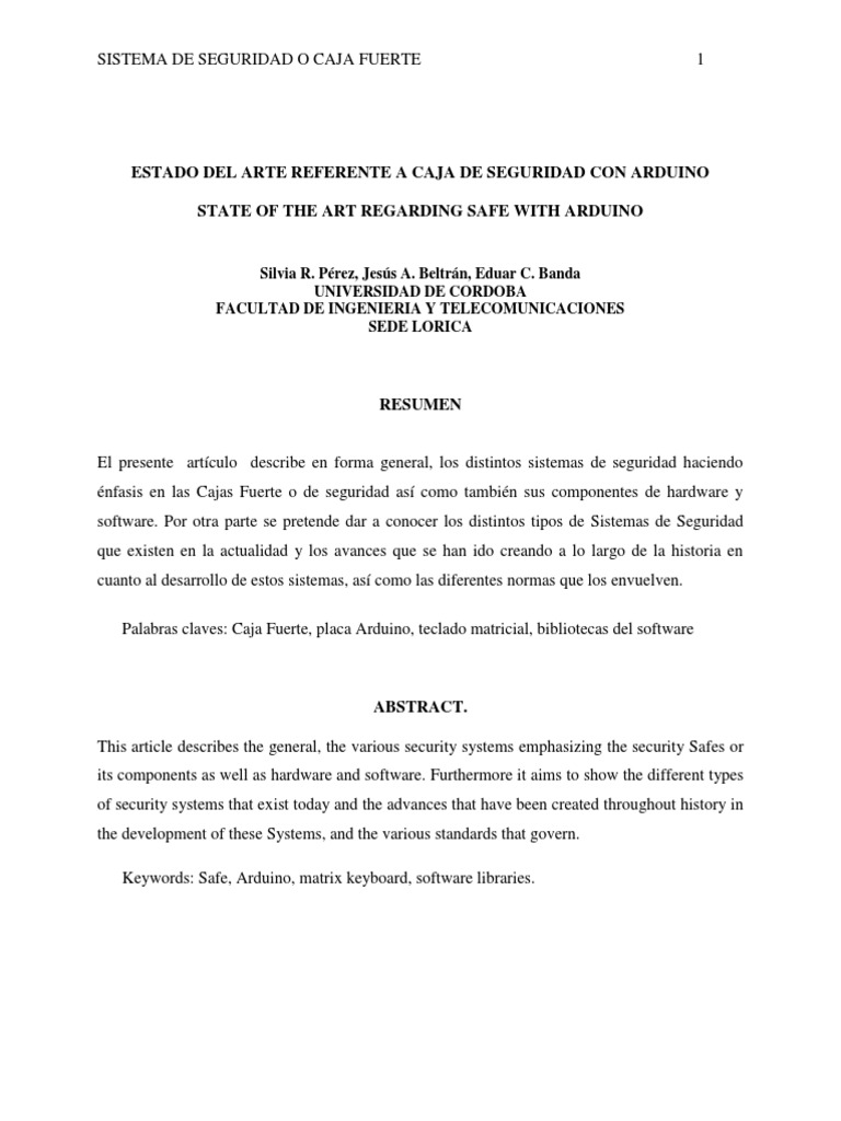 Estado Del Arte Referente A Caja de Seguridad Con Arduino | PDF | Colombia | Biometría