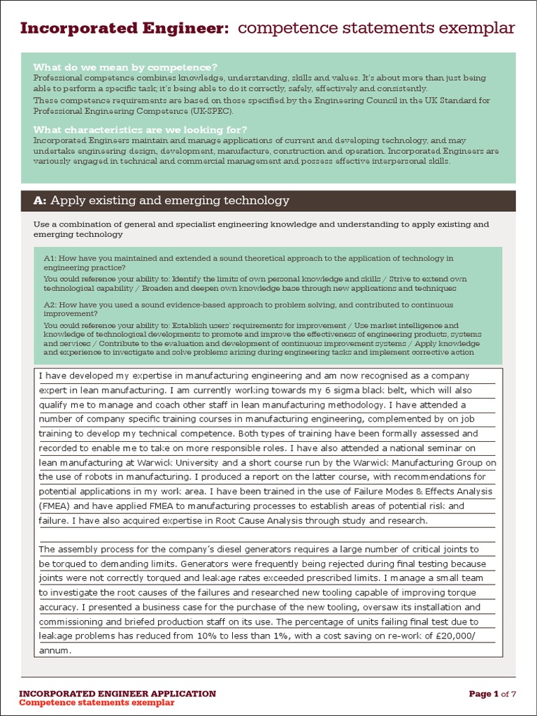 IEng Competence Exemplars | PDF | Competence (Human Resources) | Engineering