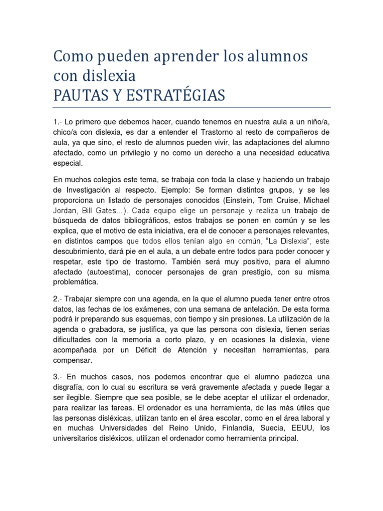 Como Pueden Aprender Los Alumnos Con Dislexia | PDF | Dislexia ...