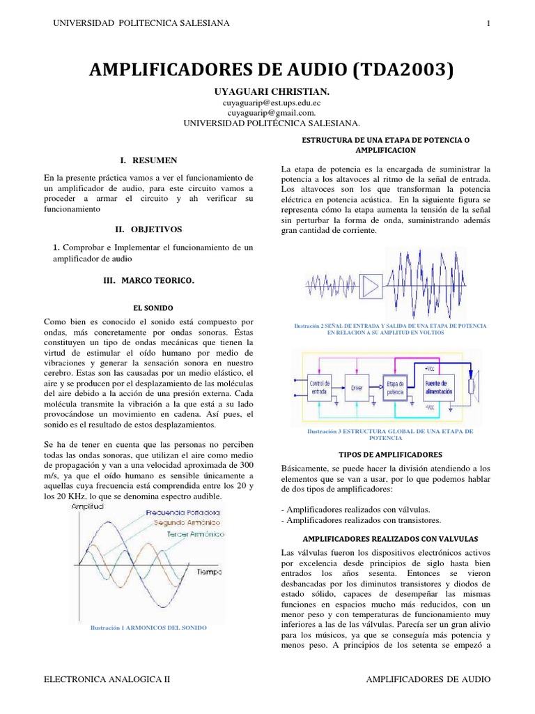 Amplificador de Audio Tda 2003 | PDF | Olas | Transistor