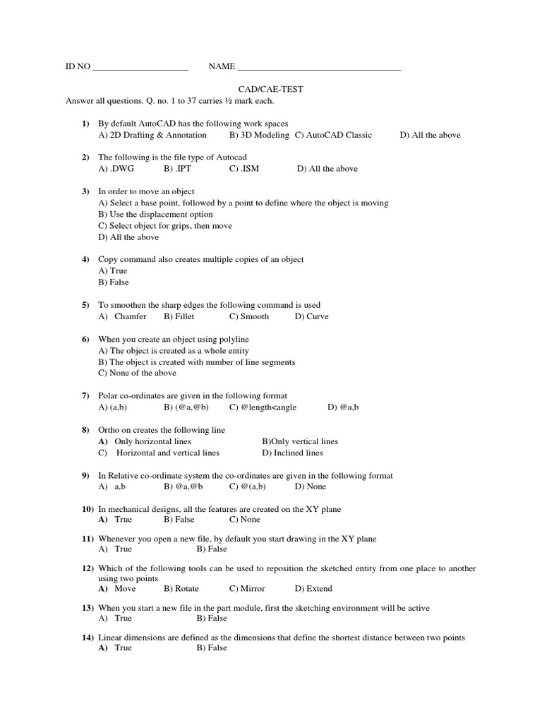 Quiz 1 Cad Cae | PDF | Auto Cad | Circle