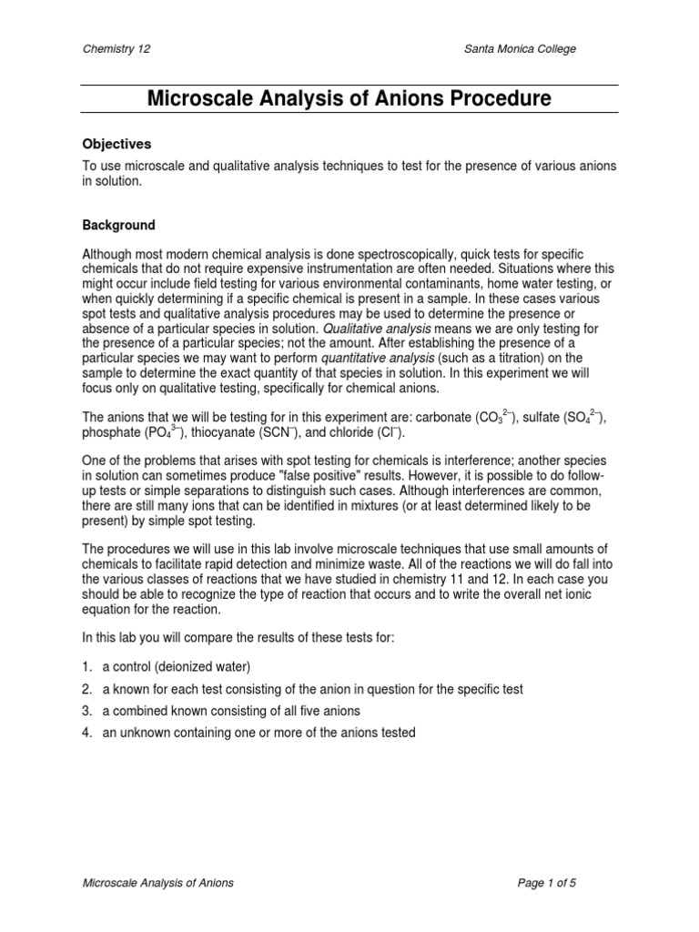 Anions Experiment | PDF | Precipitation (Chemistry) | Ion
