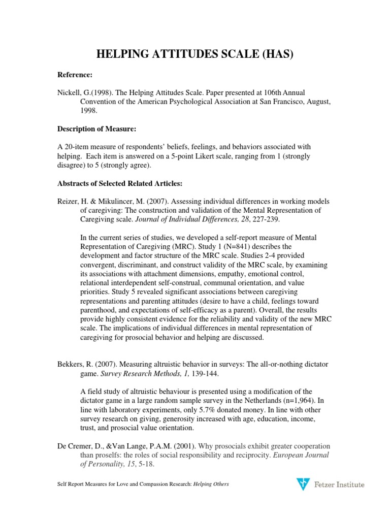 HELPING OTHERS HelpingAttitudesScale | PDF | Attitude (Psychology ...