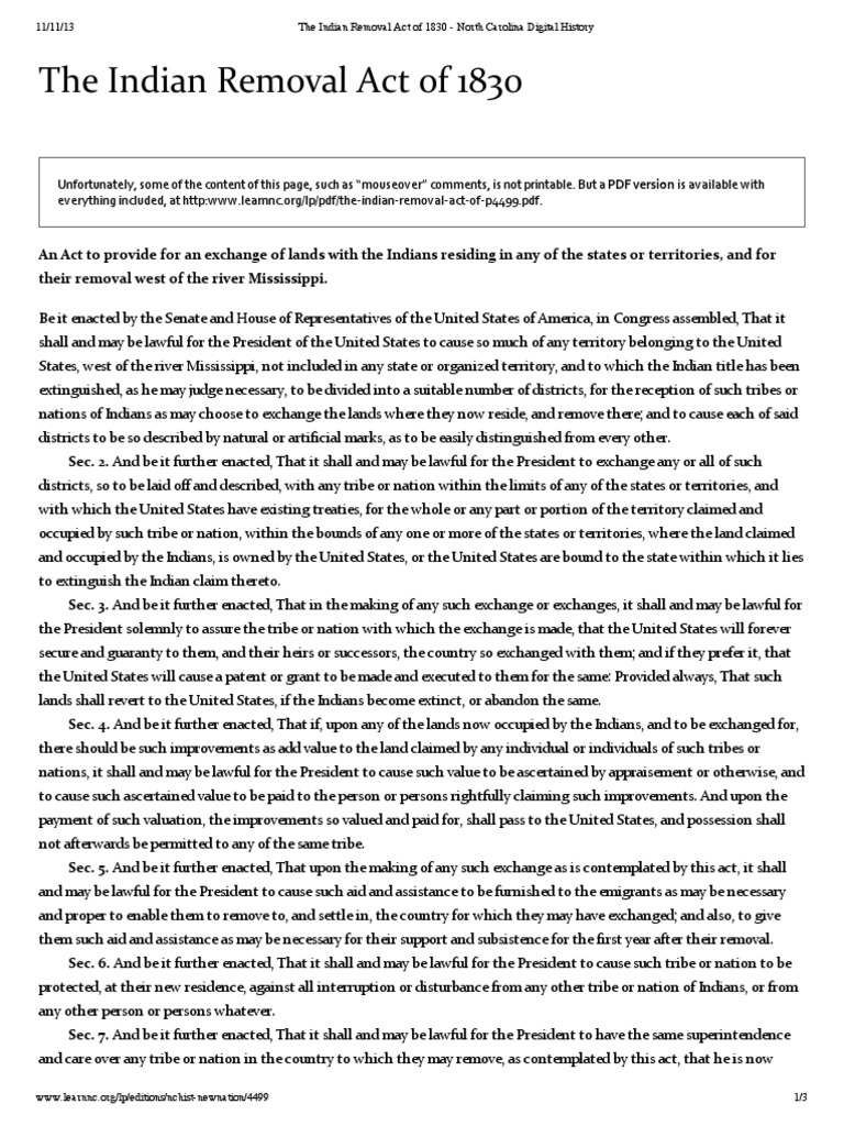 the indian removal act of 1830 | United States Law | Virtue