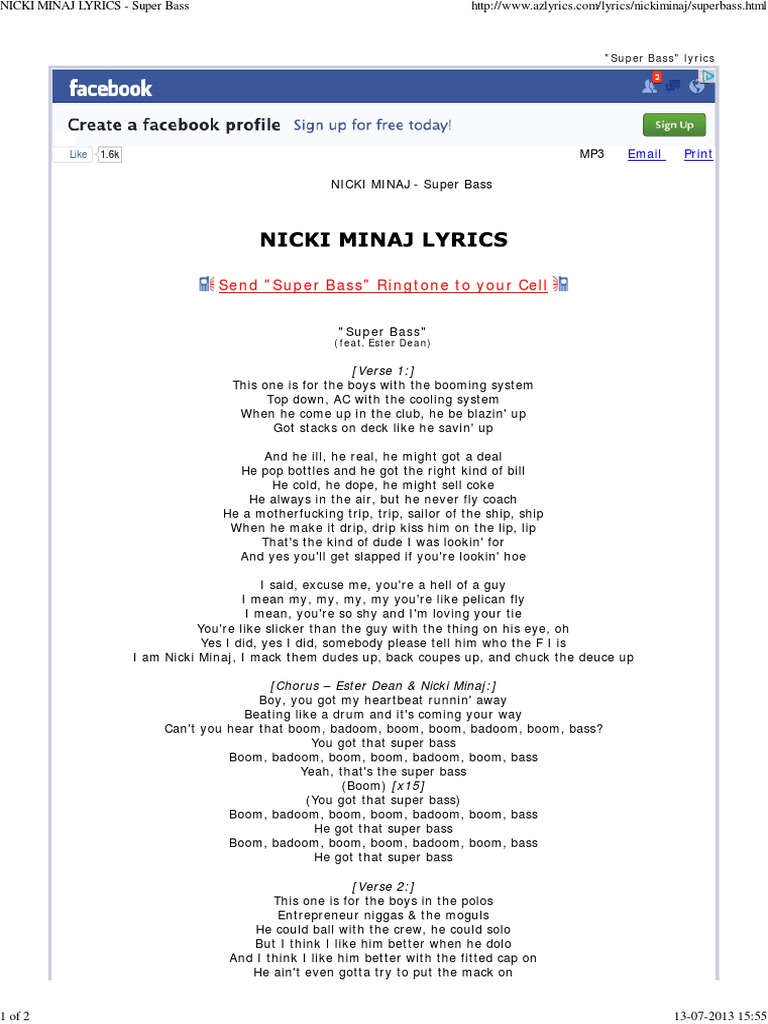 Nicki Minaj Lyrics - Super Bass | PDF | Recorded Music | Songs Written