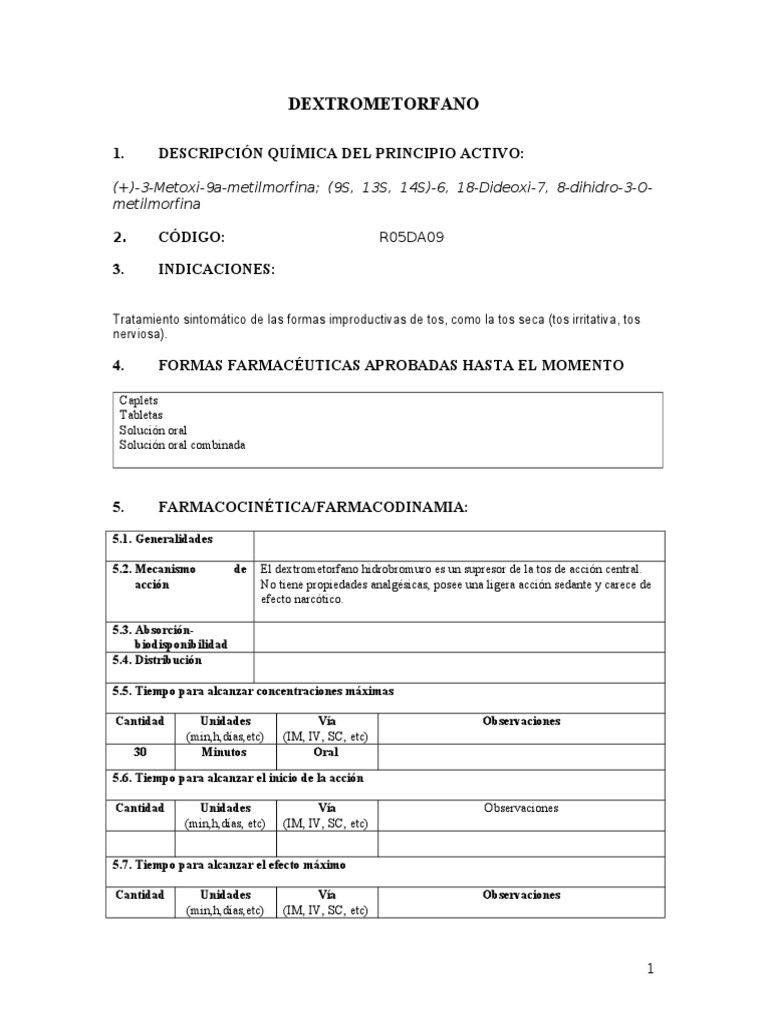 Dextrometorfano: Mecanismo y Dosis | PDF | Medicamentos con receta ...