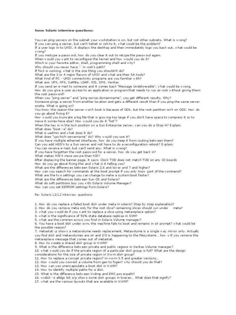 Solaris Interview Questions | PDF | Shell (Computing) | Booting