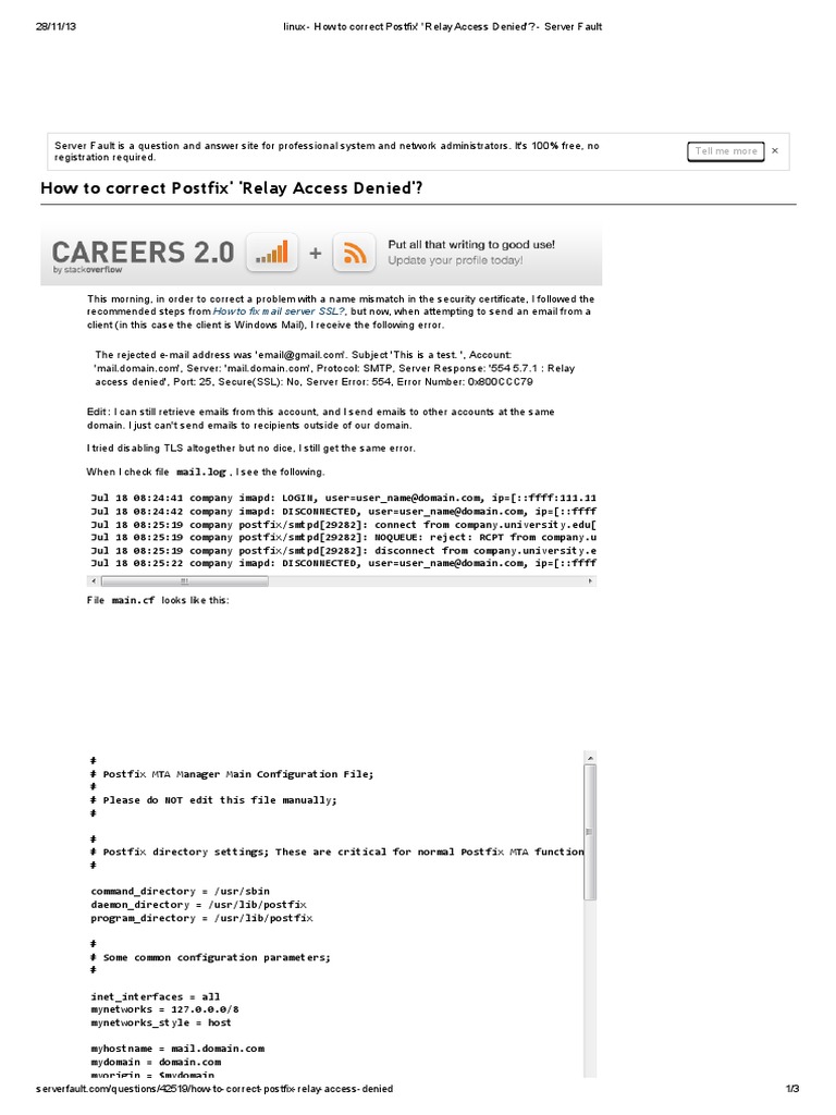 Linux - How To Correct Postfix' 'Relay Access Denied' - Server Fault ...